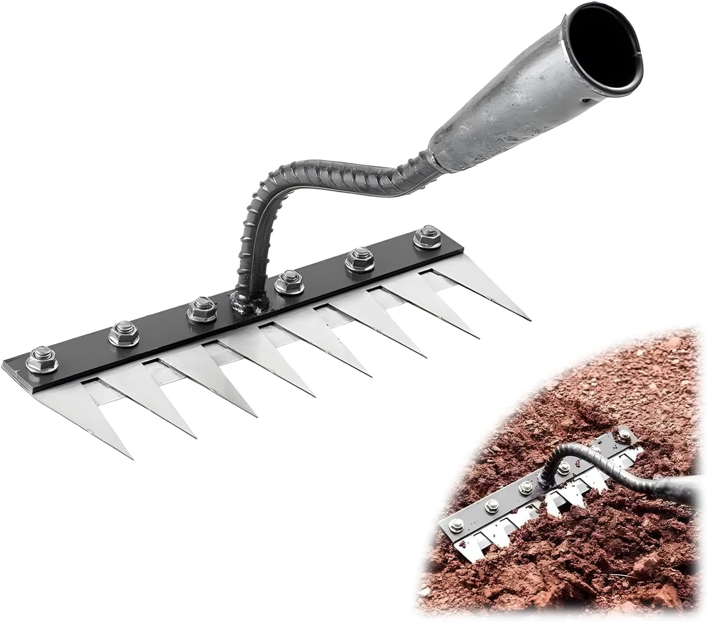 Iron Weeding Rake, 2025 Garden Weeder, 5/6/7/8 Teeth Carbon Steel ...