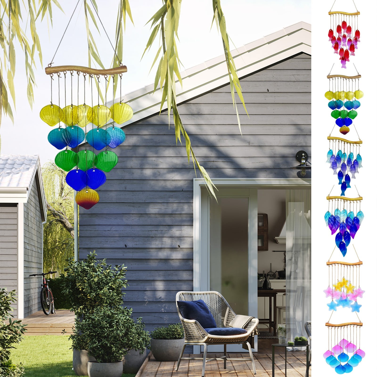 Iron Wind Chime | Handmade Multicolor Fused Glass Wind Bell | Outdoor ...