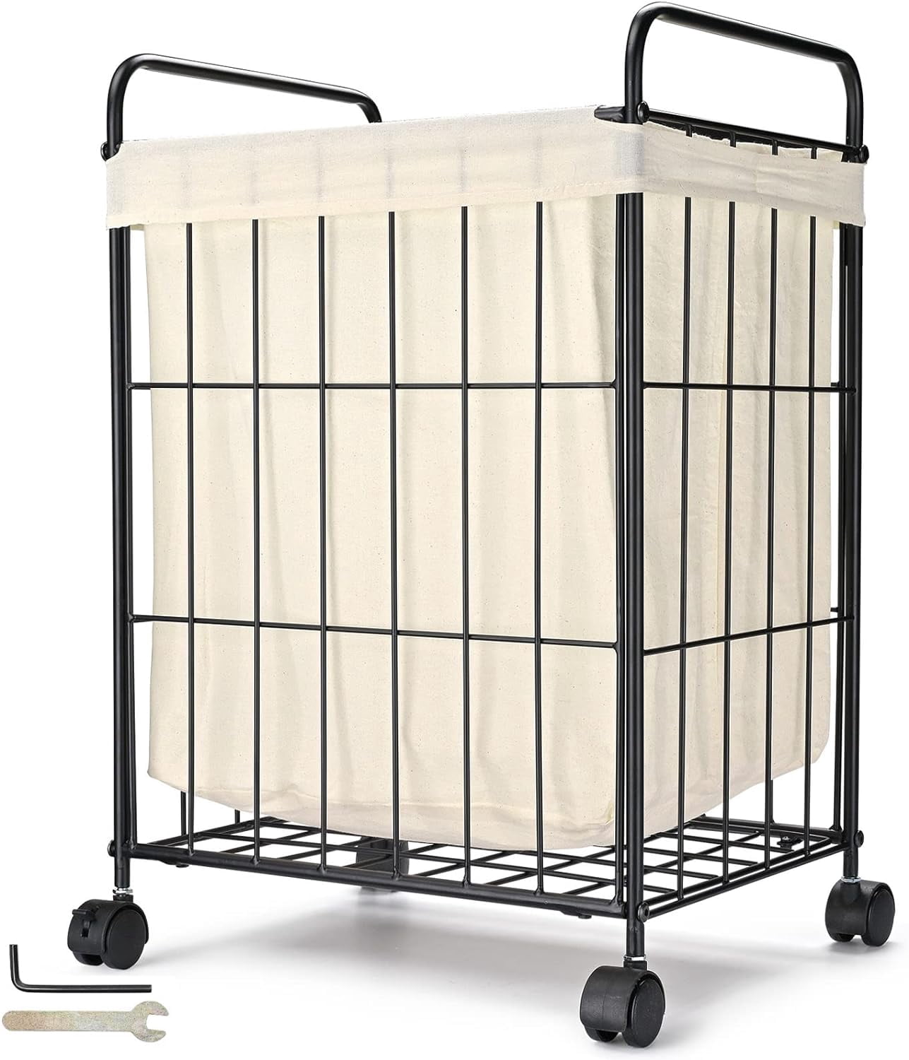 Iron Wire Laundry Hamper With Rolling Lockable Wheels, Folding Laundry ...