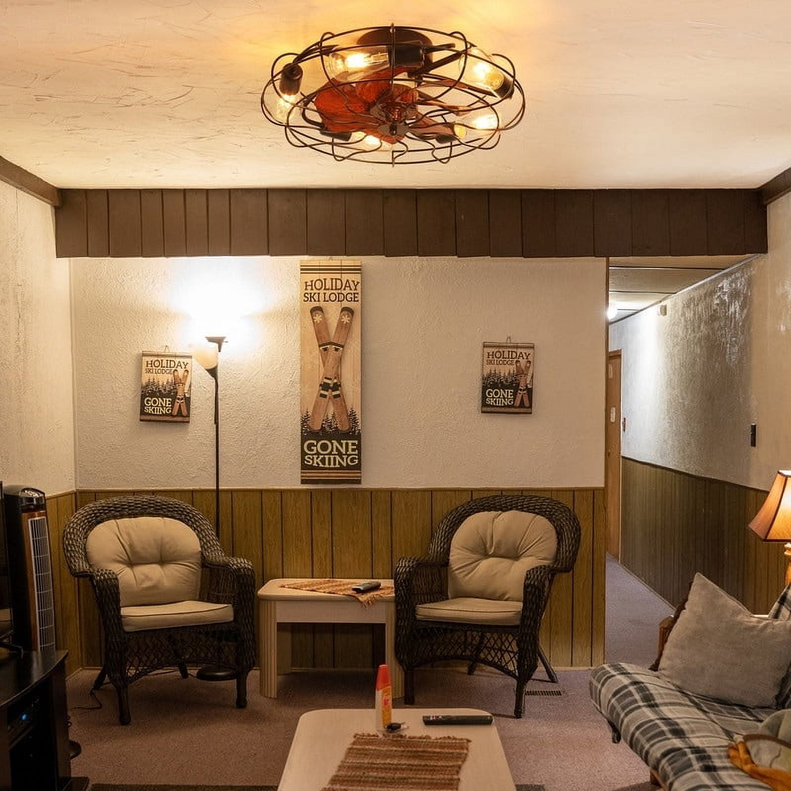 Iron Wire Polygon Ceiling Fans with Lights Remote Control for Porch ...