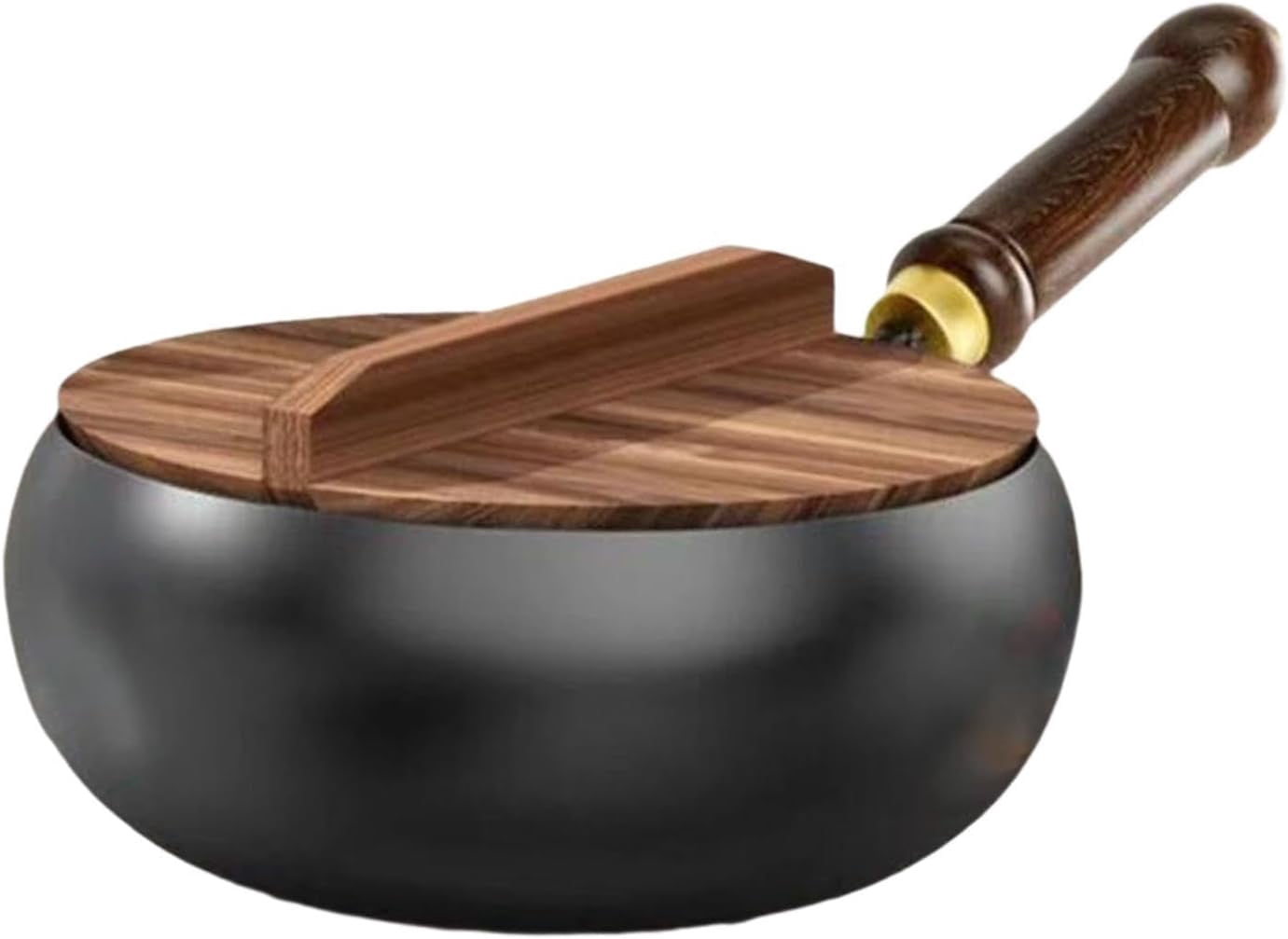 Iron Wok Flat Bottom Wooden Handle No Coating Boiling Gas Frying Pan ...