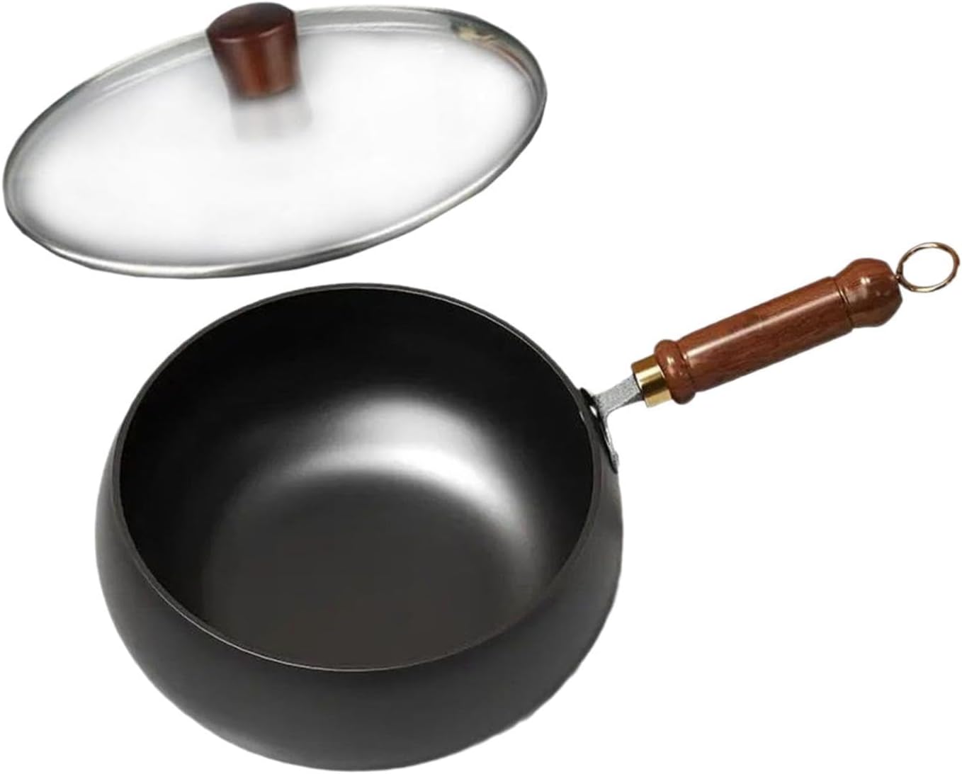 Iron Wok Flat Bottom Wooden Handle No Coating Boiling Gas Frying Pan ...