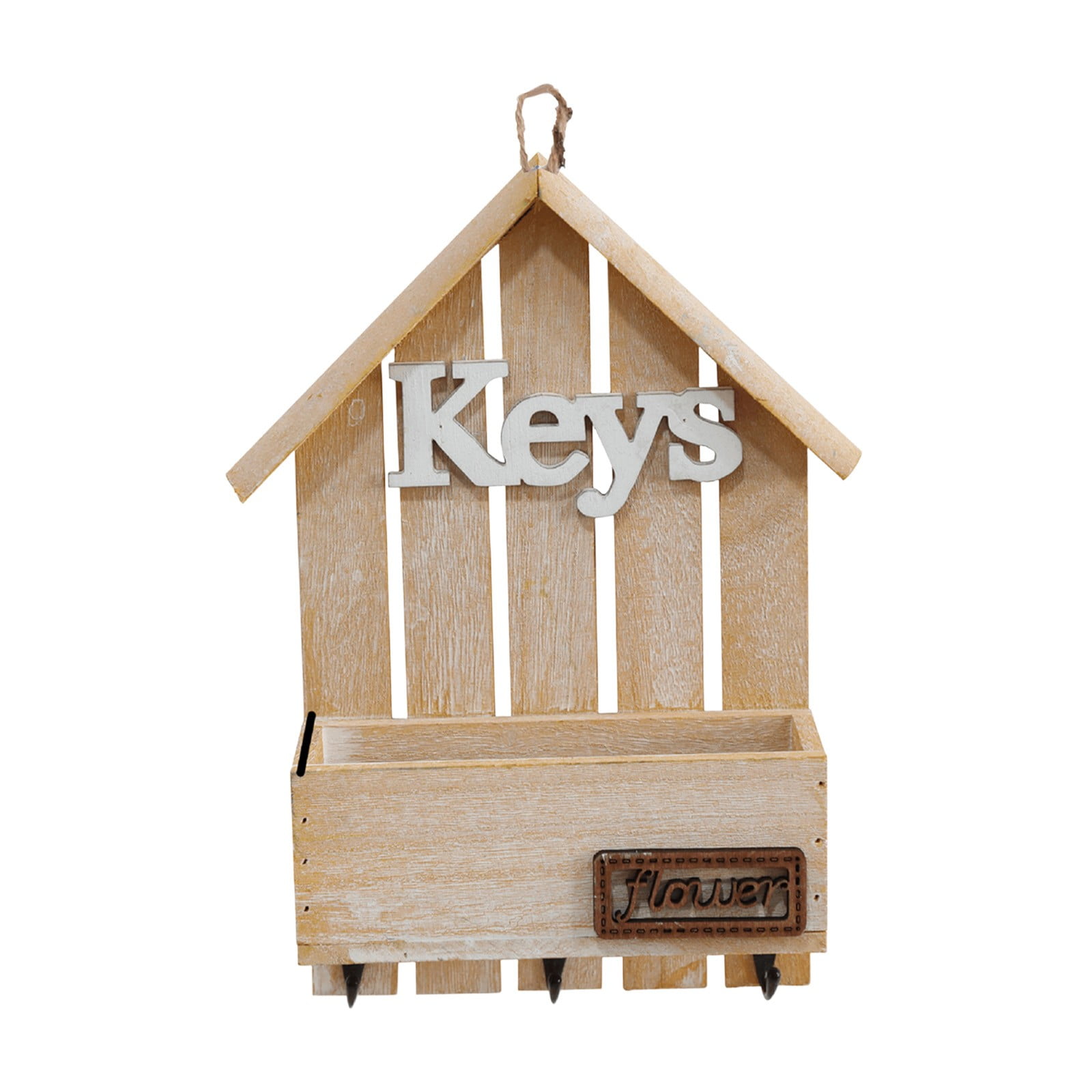 Iron+Wood Wall Mount Key Hanger 11.41in Entryway Hooks Key Organizer ...