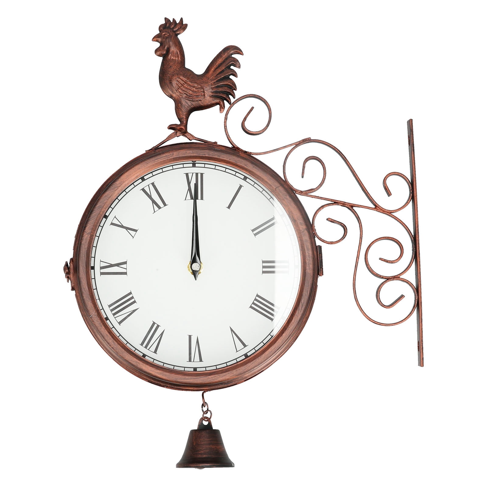 Iron Wrought Wall Clock Rooster Double Sided Antique Brass Wall Clock ...