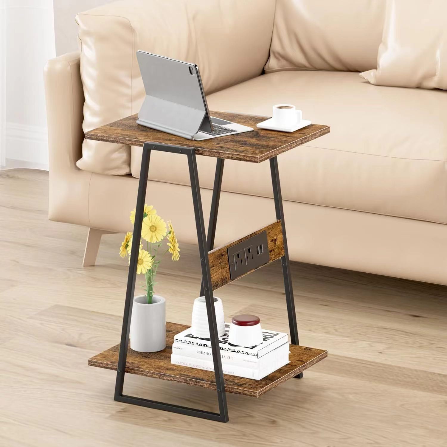 Iron art bedside table, home living room side table, iron and wood ...