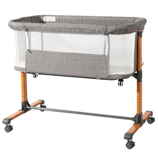 Iron pipe + plastic 150D encrypted cationic fabric gray baby cradle bed ...