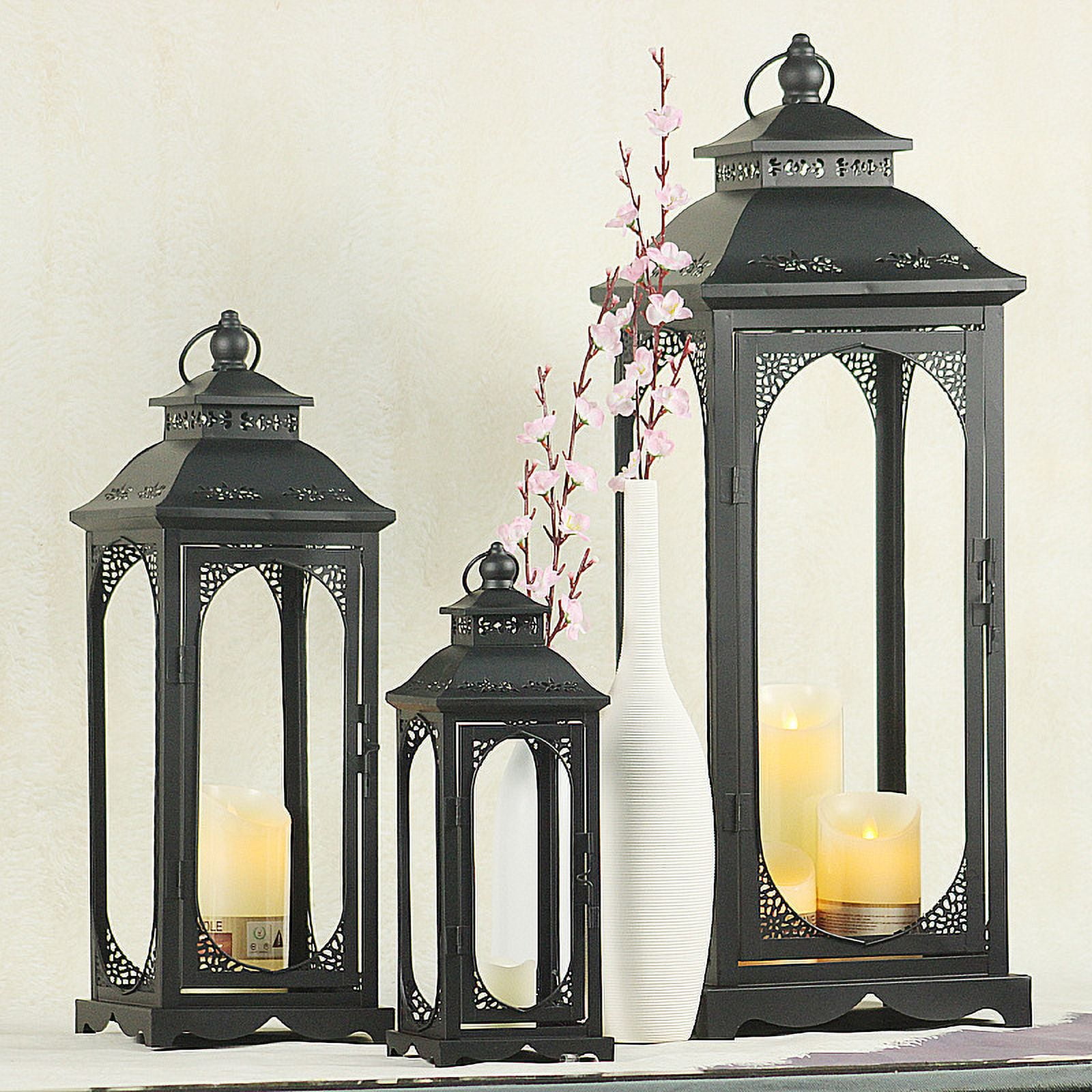 Iron retro windproof candle holder metal glass lantern creative ...