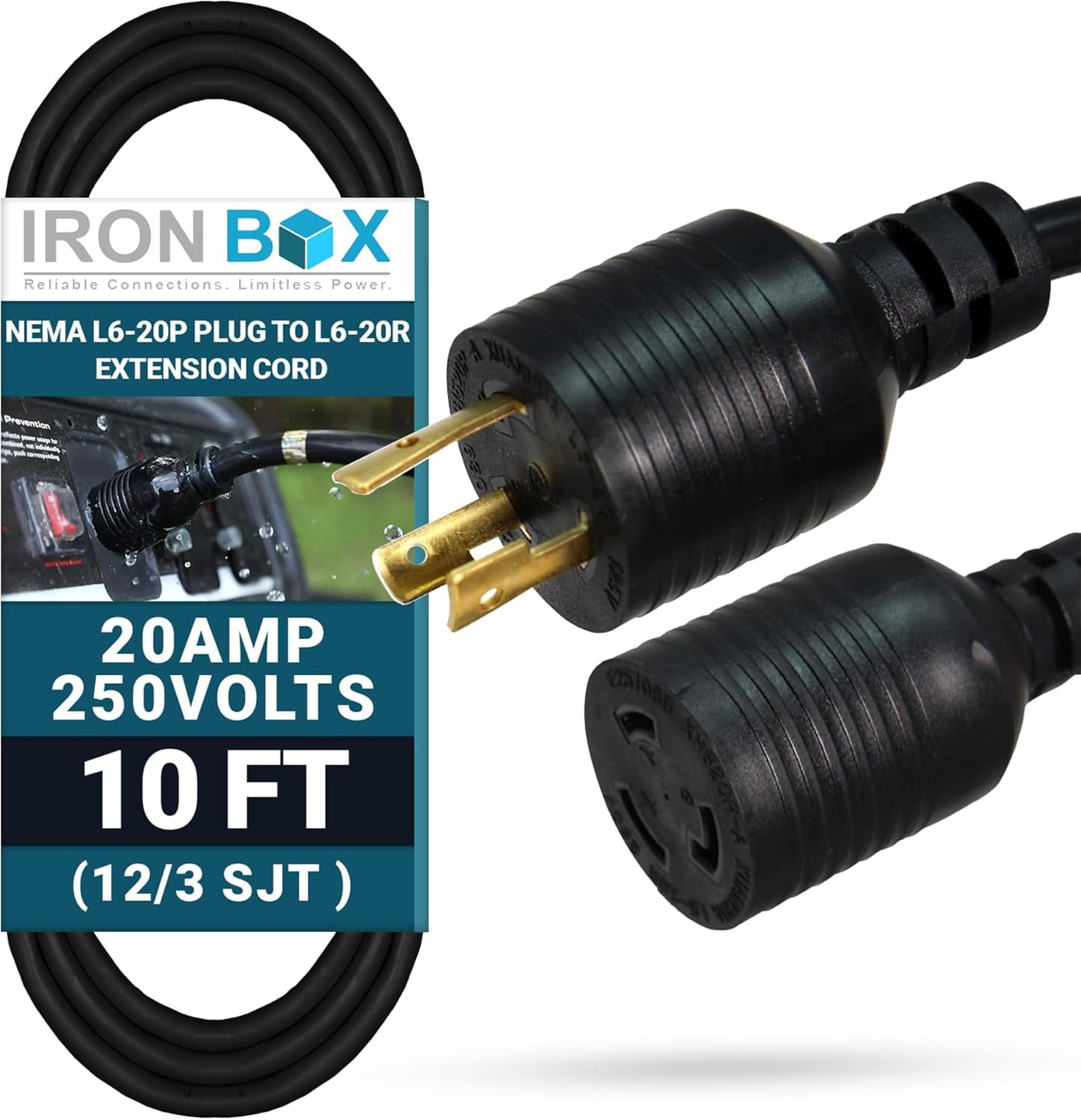 IronBox Electric - Heavy-Duty NEMA L6-20 Extension Cord - L6-20P Plug to L6-20R Connector Power ...