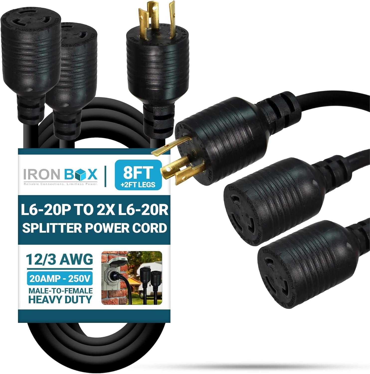 IronBox Electric - L6-20P to 2X L6-20R Splitter Power Cord - Rated for ...
