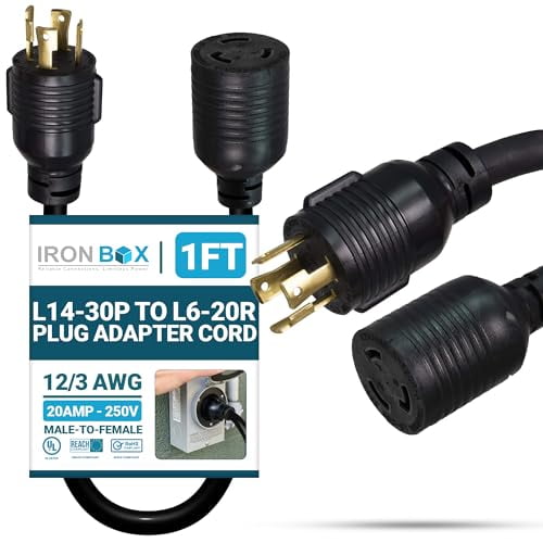 IronBox Electric - NEMA L14-30P to L6-20R Plug Adapter Cord - Rated for ...
