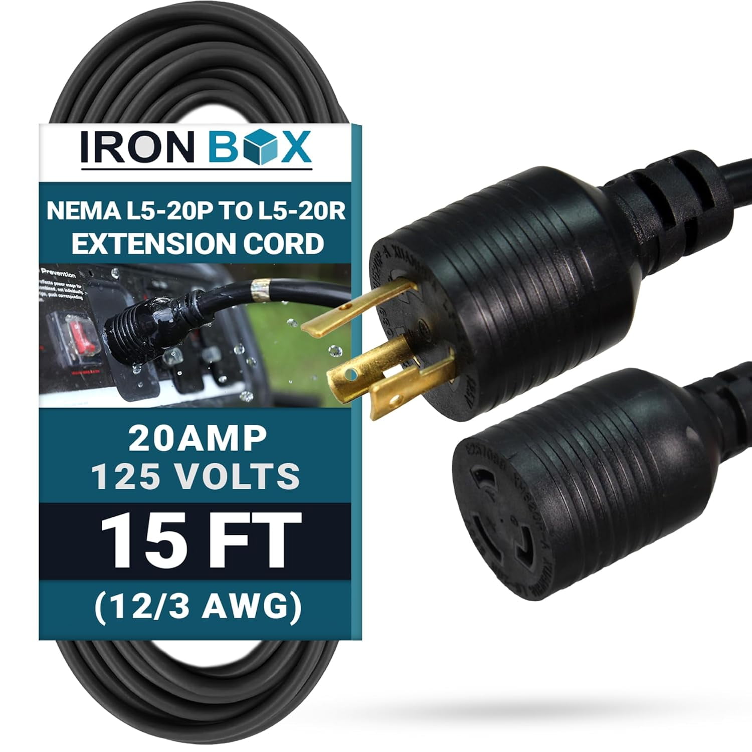 IronBox Electric NEMA L5-20P to L5-20R Power Cord - 20A, 125V, 12/3 AWG ...