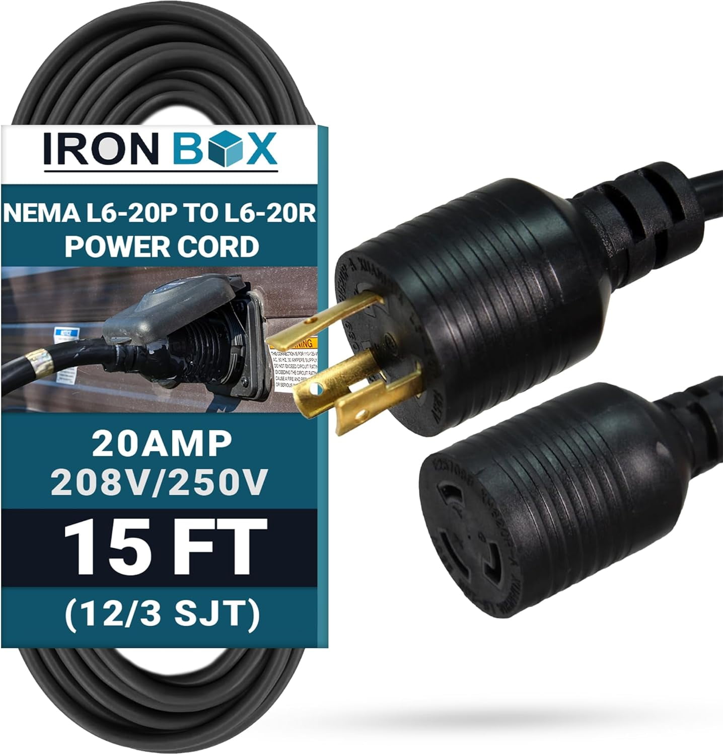 IronBox Electric - NEMA L6-20P to L6-20R Power Cord, Twist Lock Style Ends, UL Listed, Rated 20A ...
