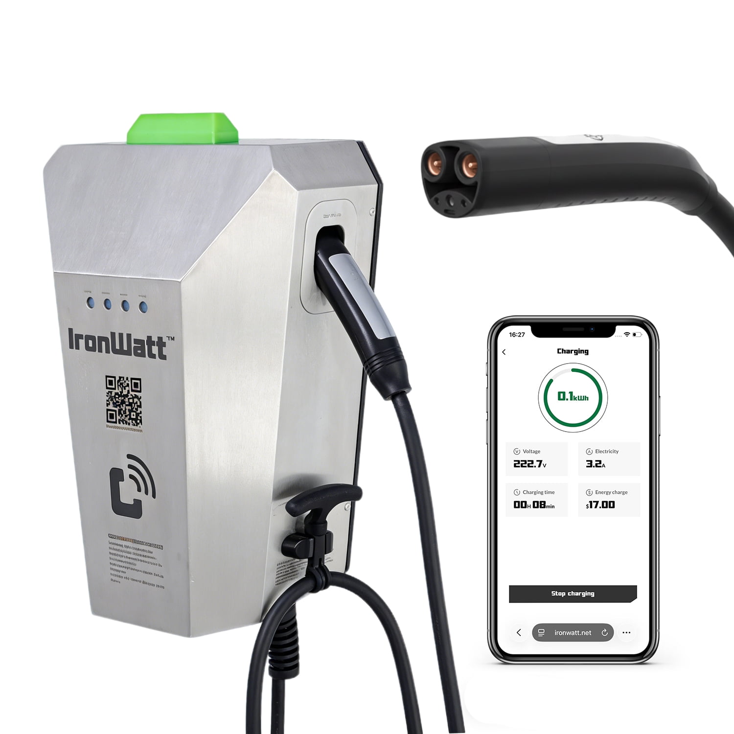IronWatt Cyber Iron Commercial Level 2 EV Charger Payable, 240V 40A ...