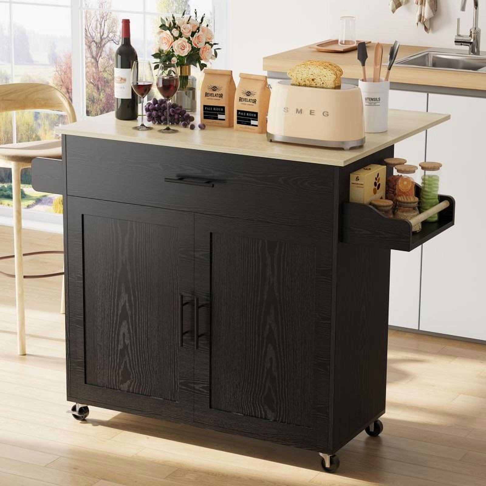 Ironck Rolling Kitchen Island with Drop Leaf and Spice Rack, 5 Drawer ...
