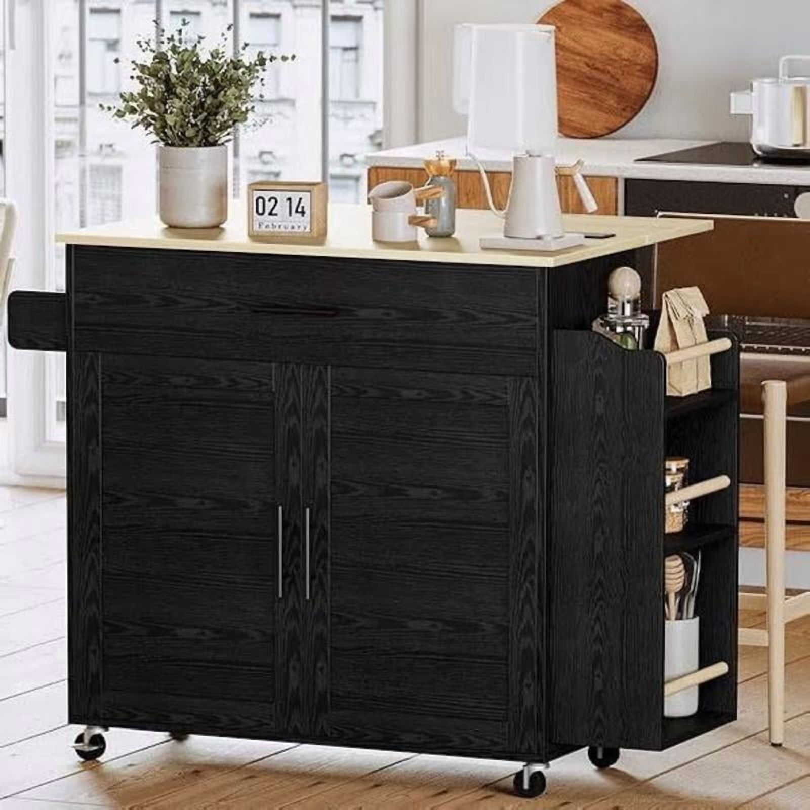 Ironck Rolling Kitchen Island with Drop Leaf and Spice Rack, 5 Drawer ...