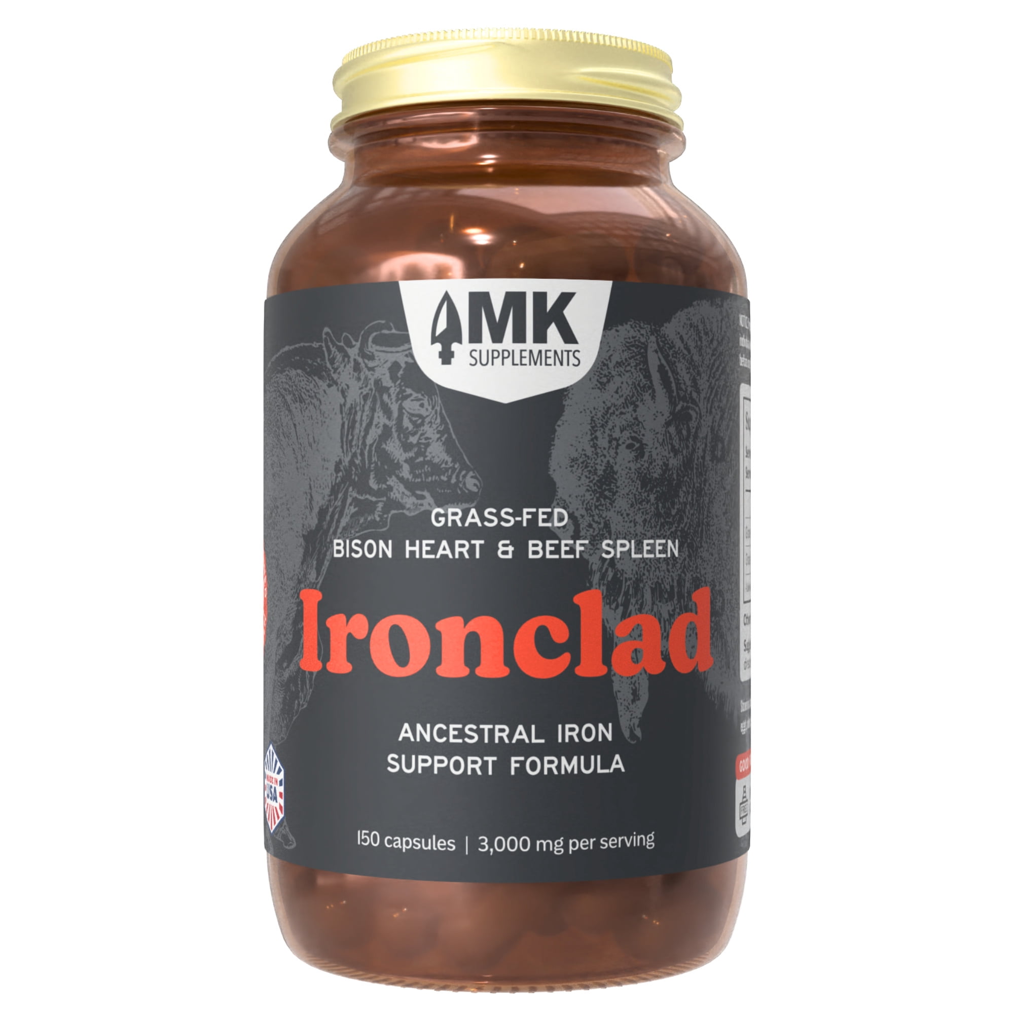 Ironclad - Bison Heart & Beef Liver Iron Support Supplement - Walmart.com
