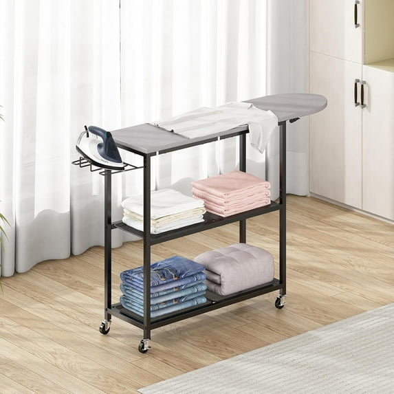 Ironing Board with 2 Tier Storage Basket, Movable Ironing Board Full ...
