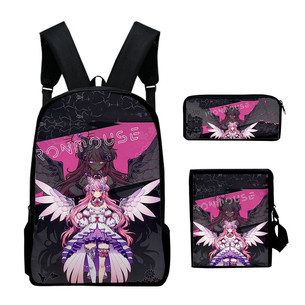 Ironmouse Merch 3pcs/set Zipper Backpack 3D Print Waist Bag Work Travel ...