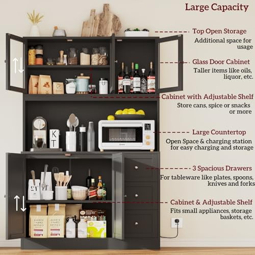 Irontar 70.9'' Kitchen Pantry, Kitchen Hutch with Microwave Stand ...