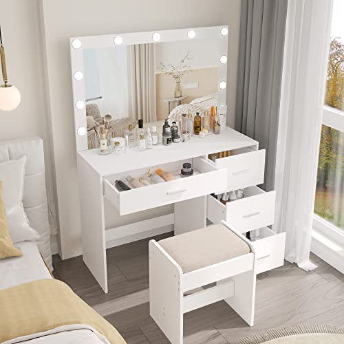 Irontar Makeup Vanity Table with Large Mirror, Vanity Desk with Stool ...