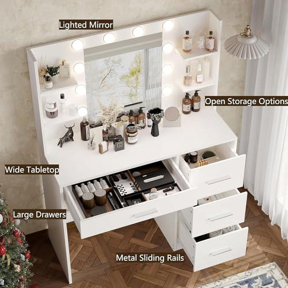 Irontar Vanity Desk, Makeup Vanity with 10 LED Lights & 4 Drawers ...