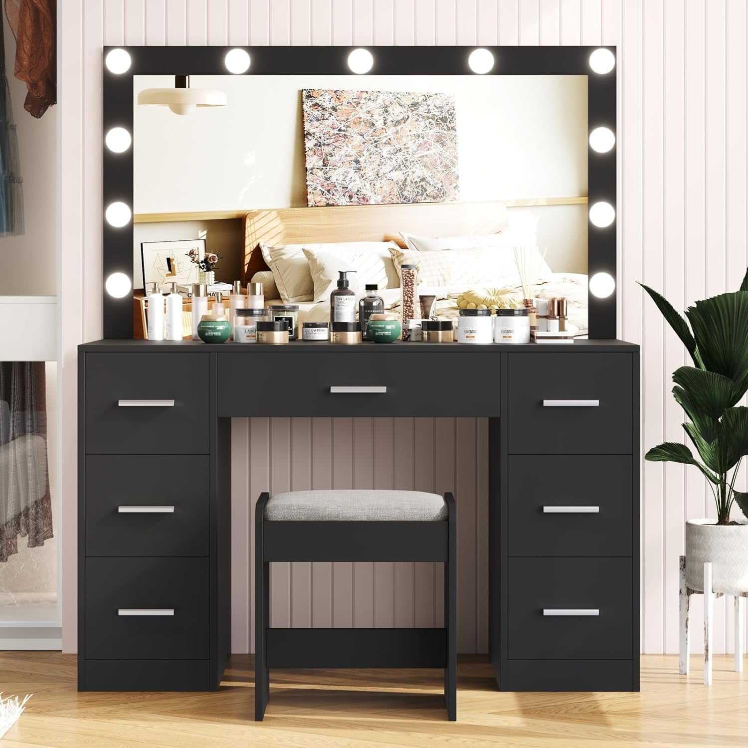Irontar Vanity Desk with Stool, Makeup Table with Lighted Mirror, 3 ...