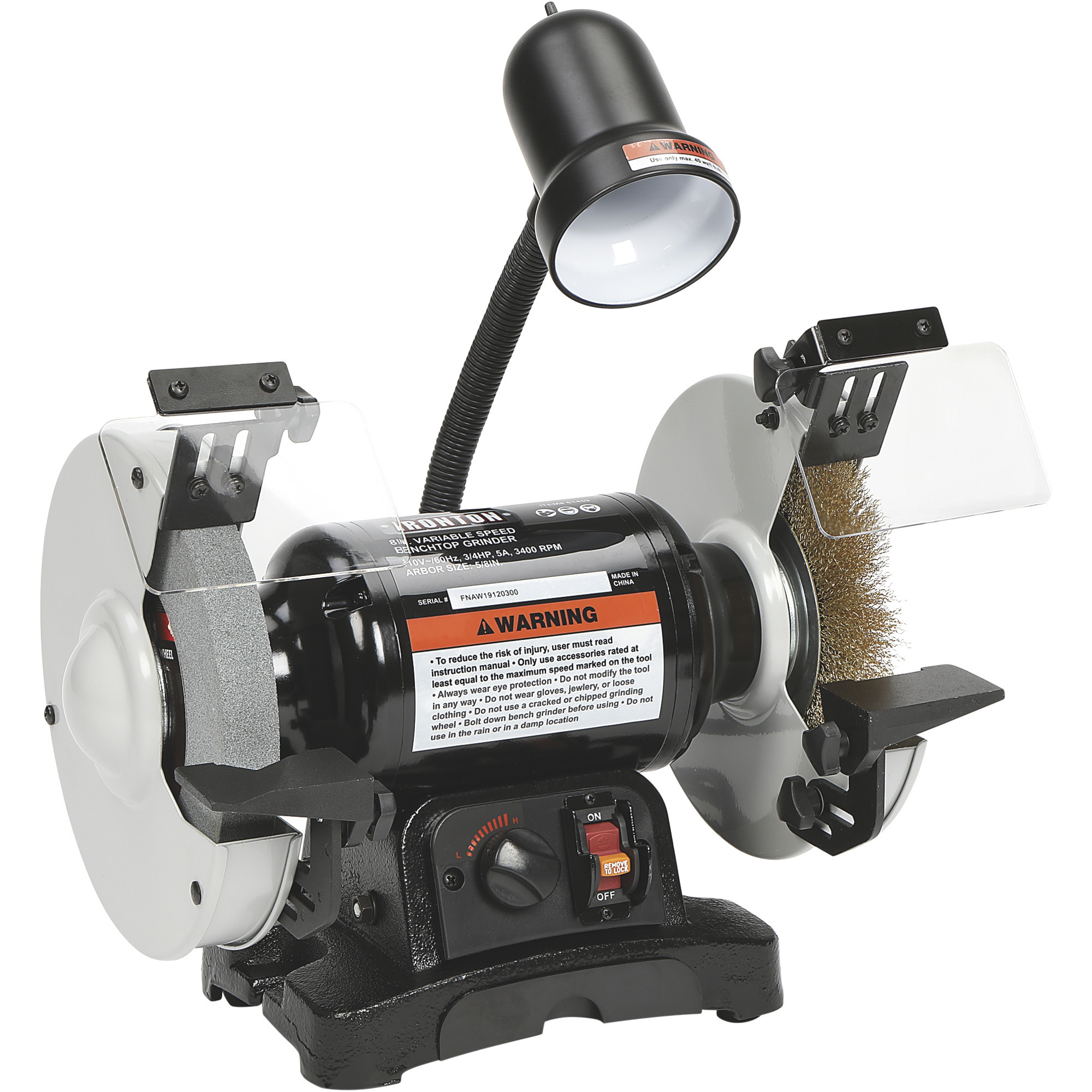 Ironton Variable-Speed Bench Top Grinder, 8in., 0.75 HP, 3400 RPM ...