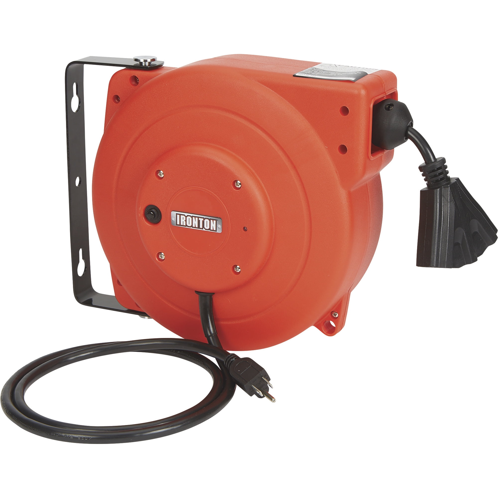 Ironton Retractable Extension Cord Reel, 40ft., 12/3, Triple Tap ...