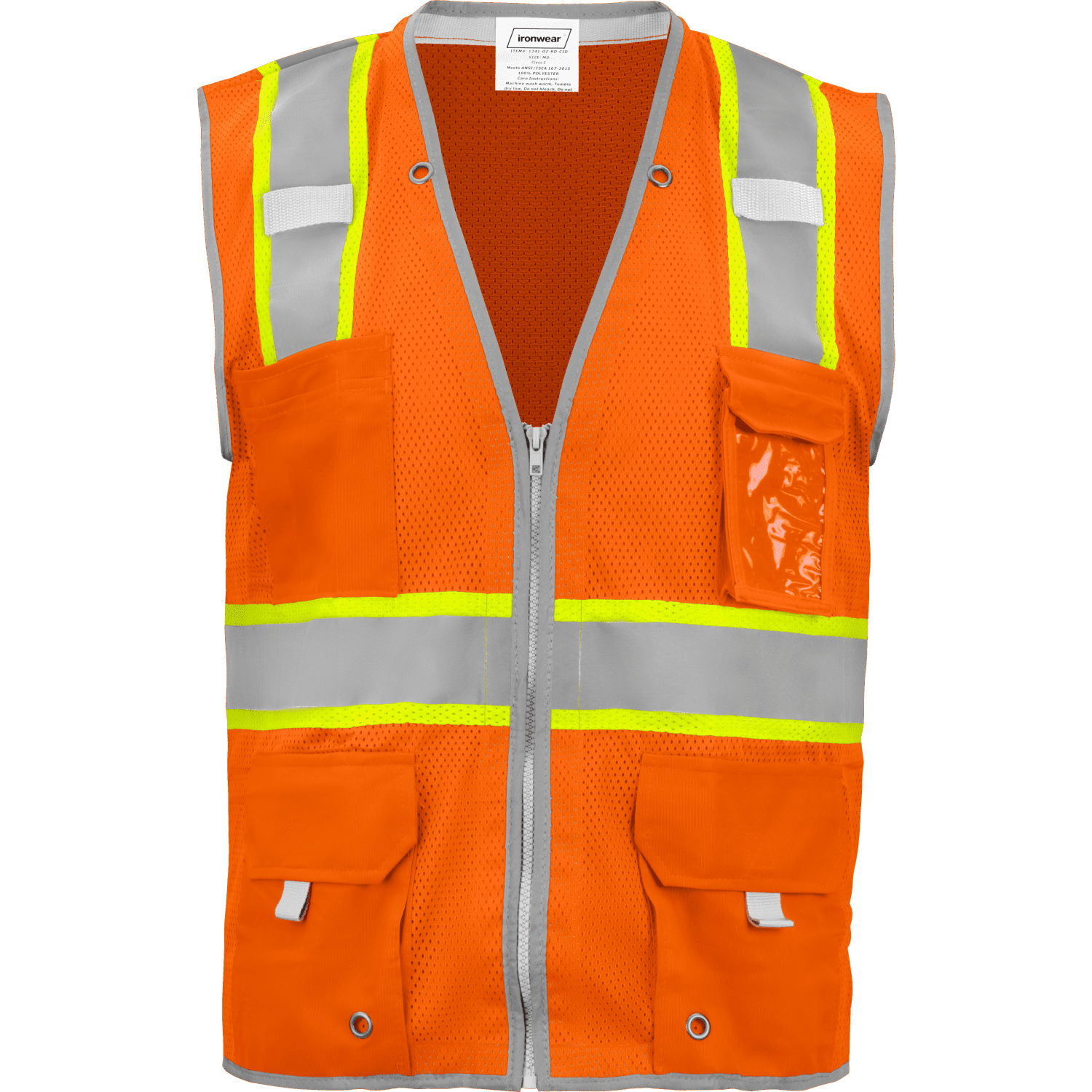 Ironwear 1241 Class 2 Safety Vest w/ Zipper, Radio Clips & Badge Holder ...