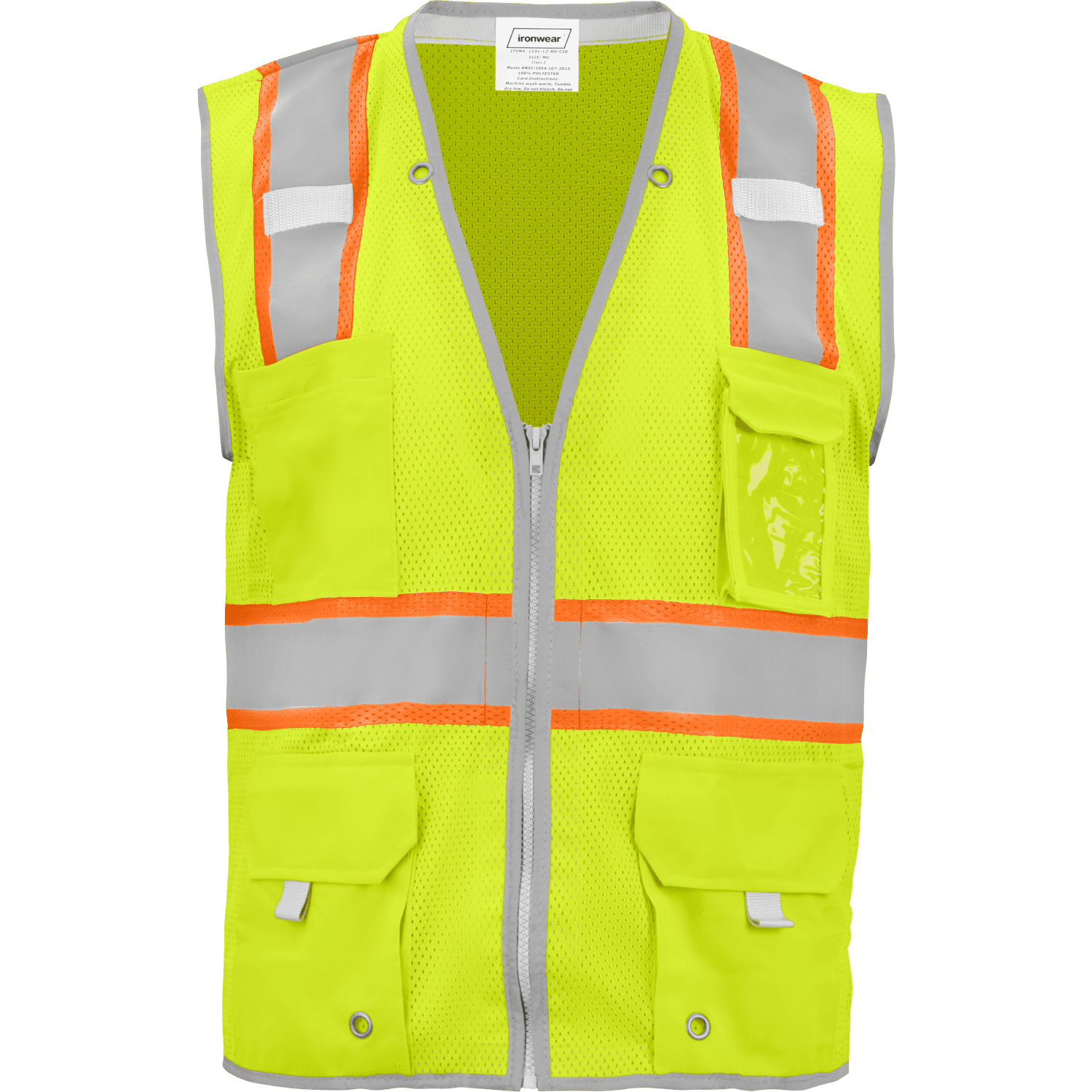 Ironwear 1241 Class 2 Safety Vest w/ Zipper, Radio Clips & Badge Holder ...