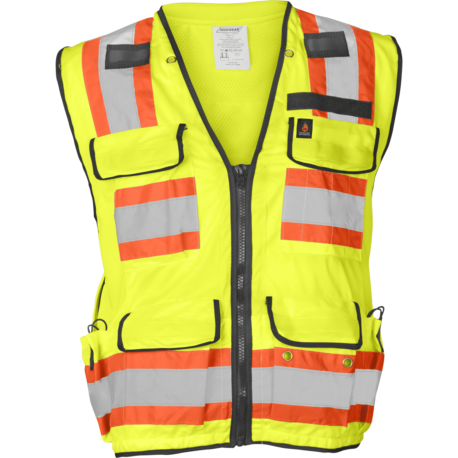 Ironwear 1278 Class 2 Flame-Retardant Safety Vest w/ Zipper & Radio ...