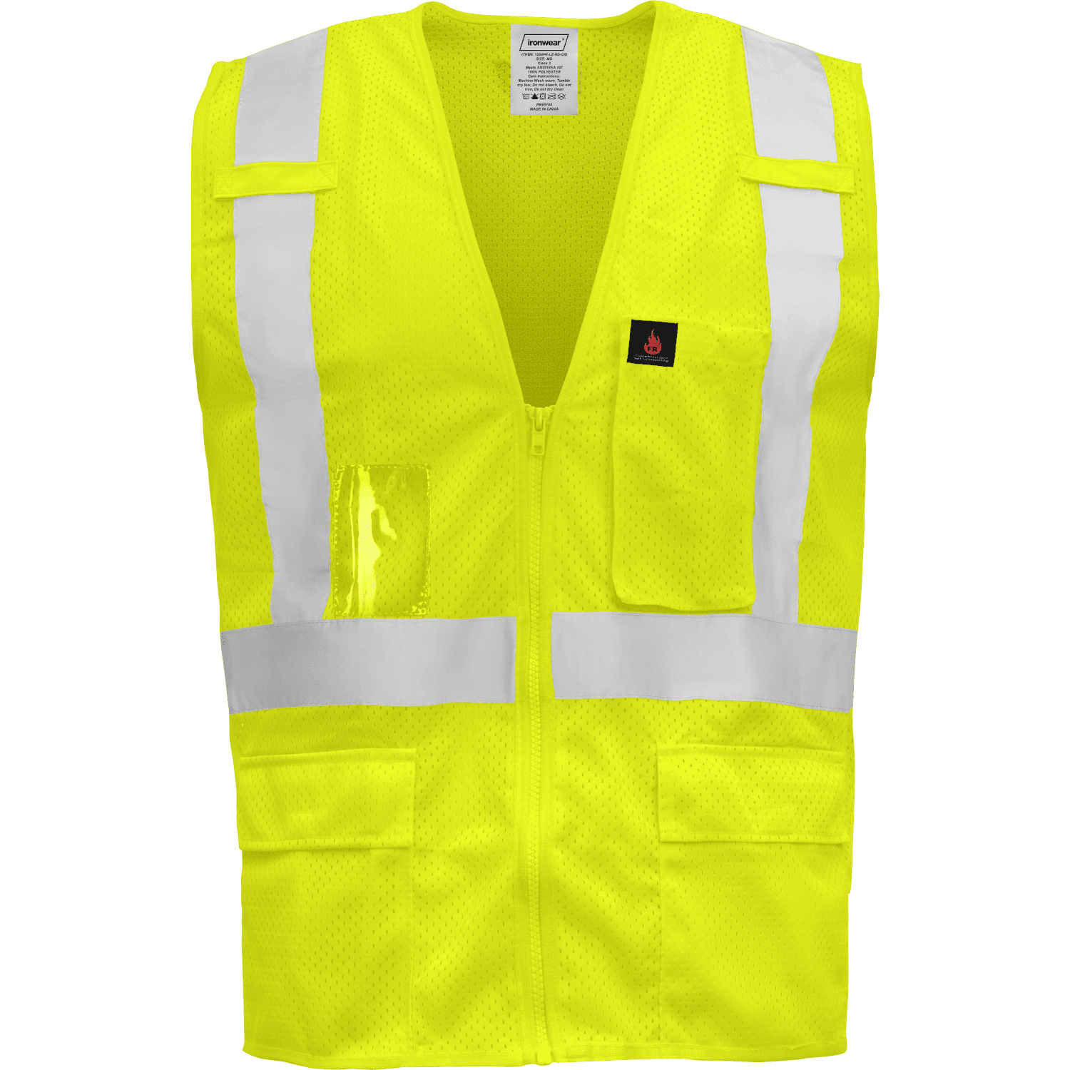 Ironwear 1284 Class 2 Flame-Retardant Safety Vest w/ Radio Clips & ID ...