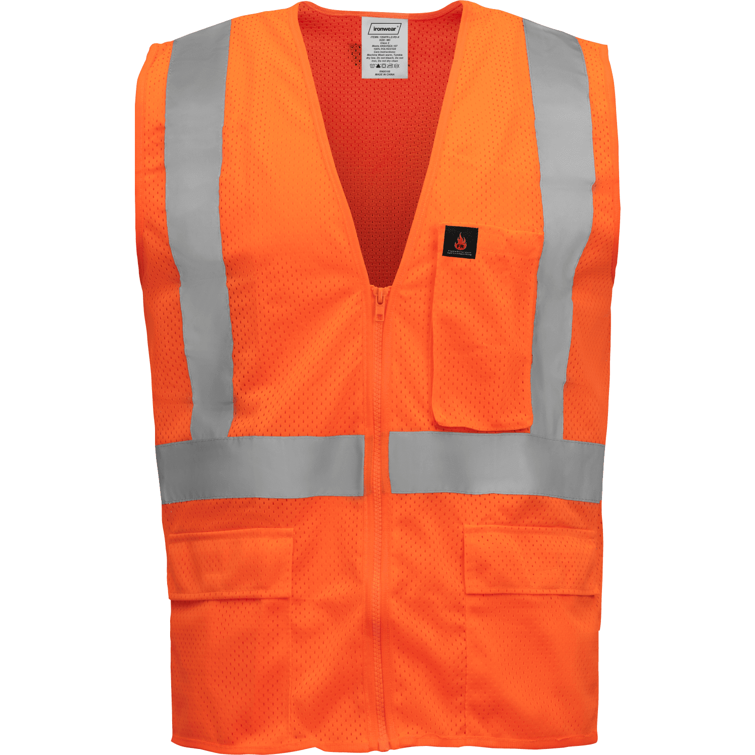 Ironwear 1284 Class 2 Flame-Retardant Safety Vest w/ Zipper & 5 Pockets ...