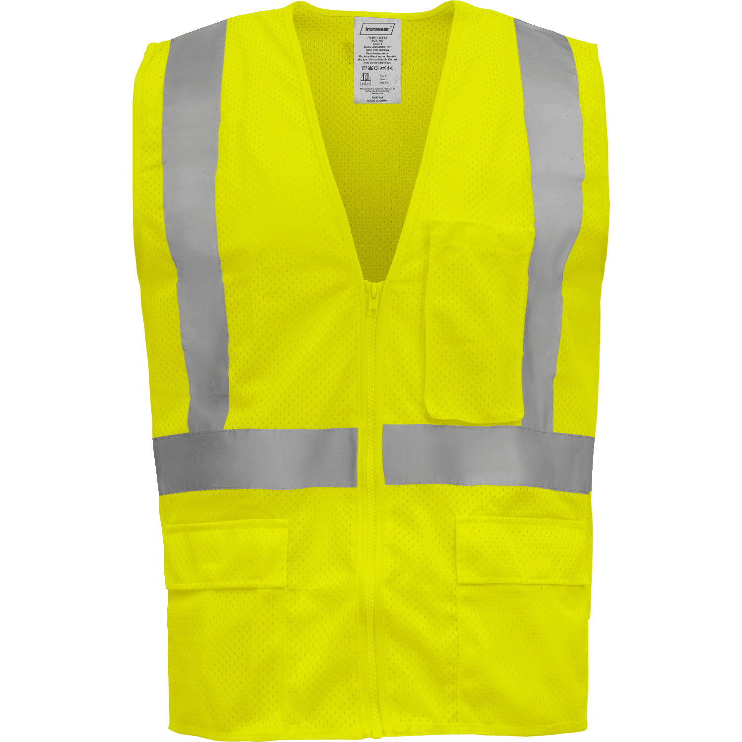 Ironwear 1284 Class 2 Polyester Safety Vest w/ Zipper & 2” Reflective ...