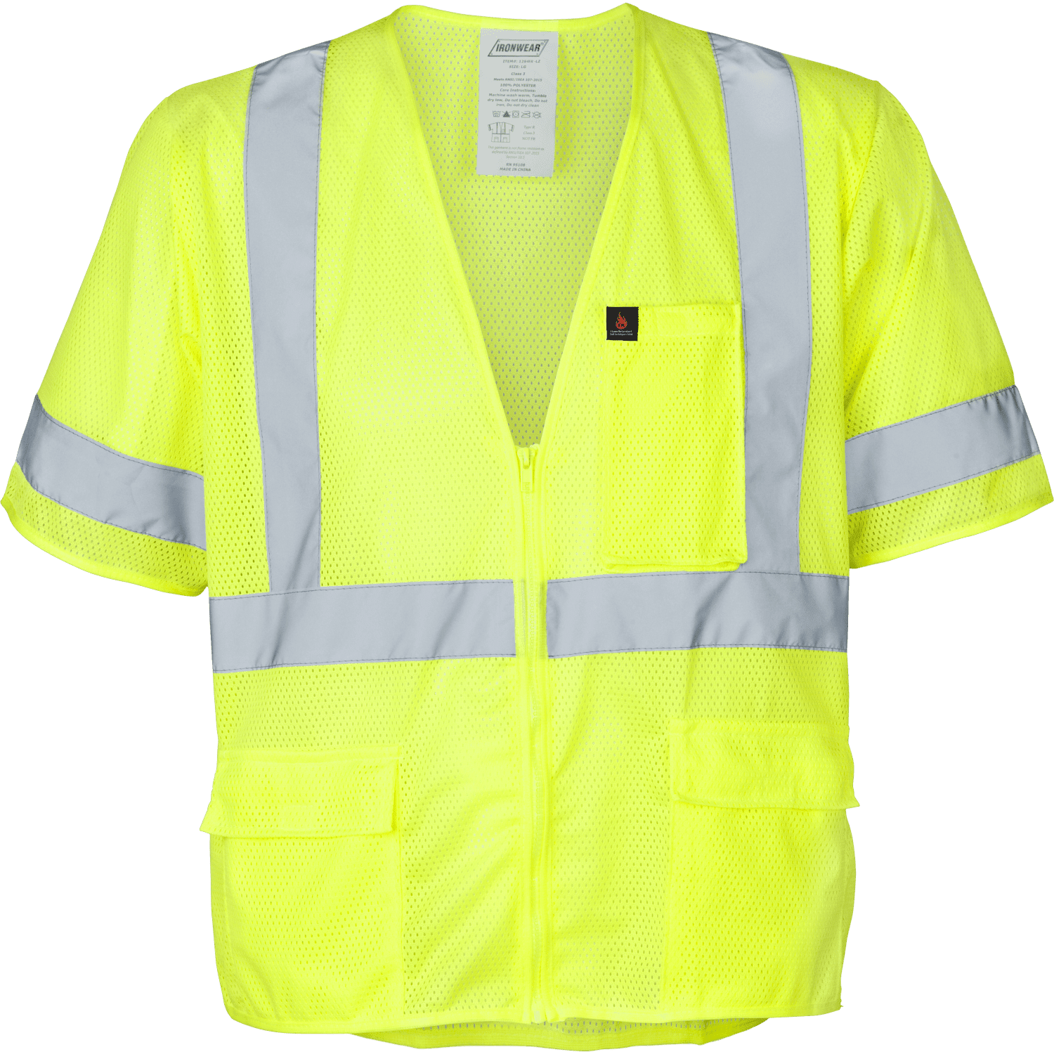 Ironwear 1294 Class 3 Flame-Retardant Polyester Mesh Vest w/ 5 Pockets ...