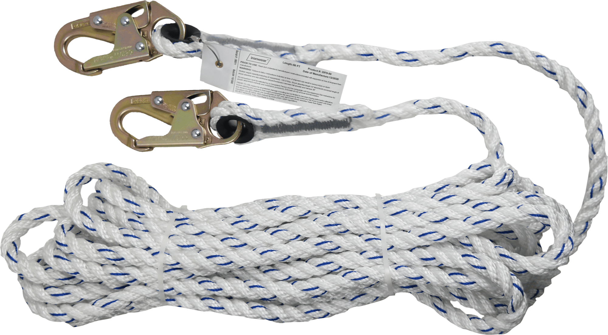 Ironwear 2979-50 White/Blue Premium Polyester Blend Vertical Lifeline ...