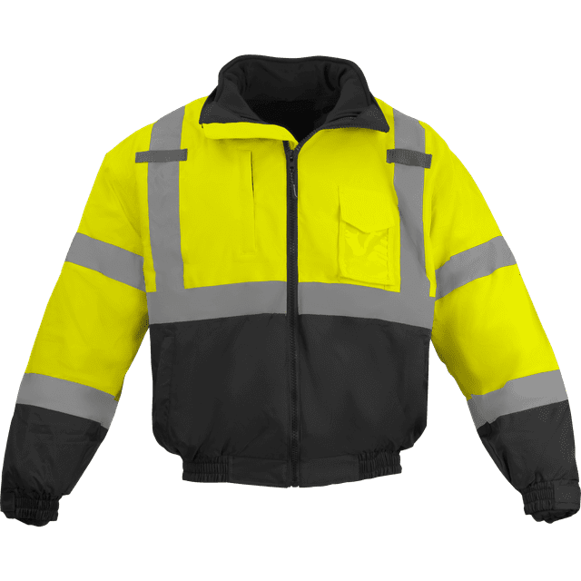 Ironwear 6410 Hi-Vis Premium Bomber Safety Jacket with Black Bottom | Rollaway Hood | Black ...