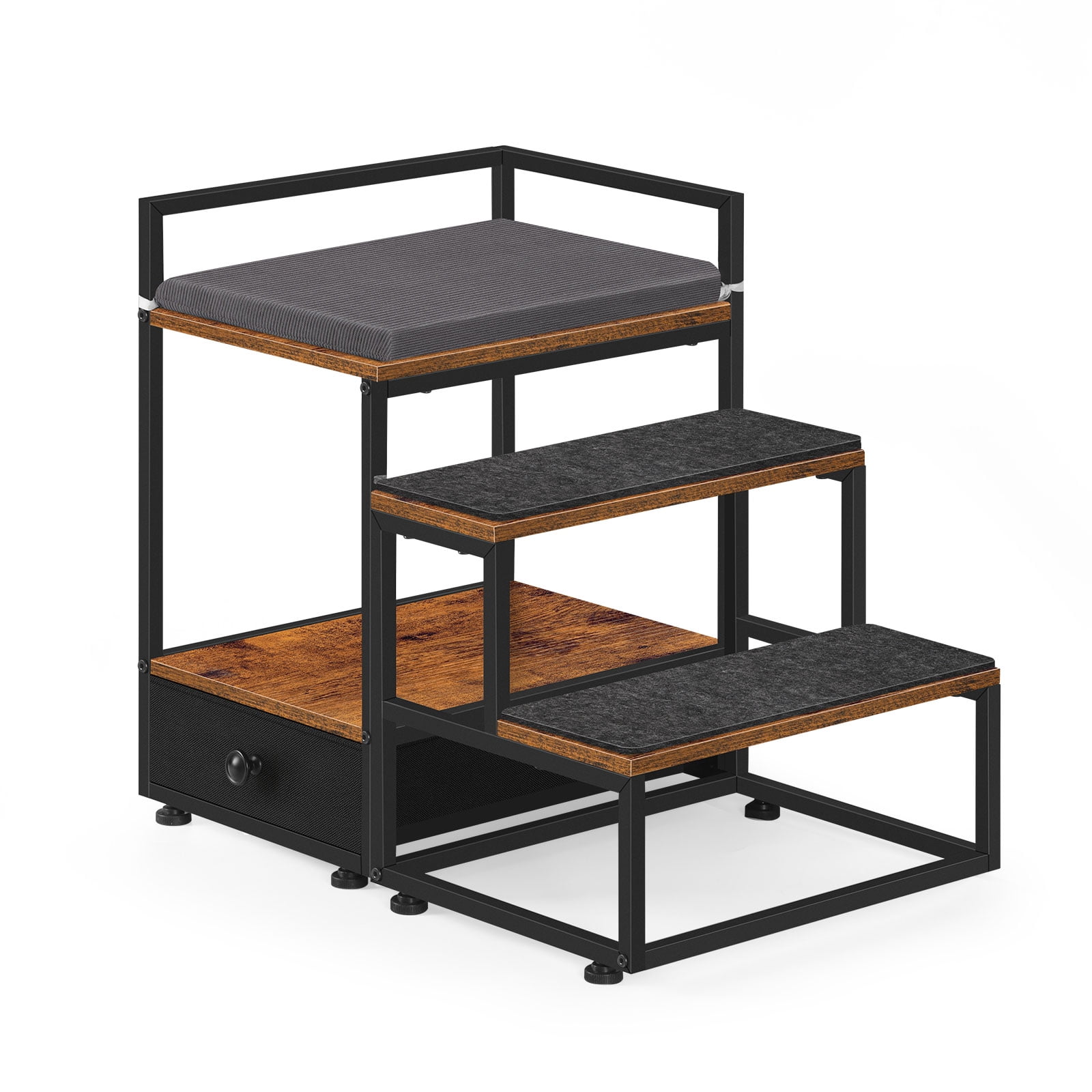 Ironwood Cat Staircase with Black Fabric Drawer Rustic Cat Steps ...