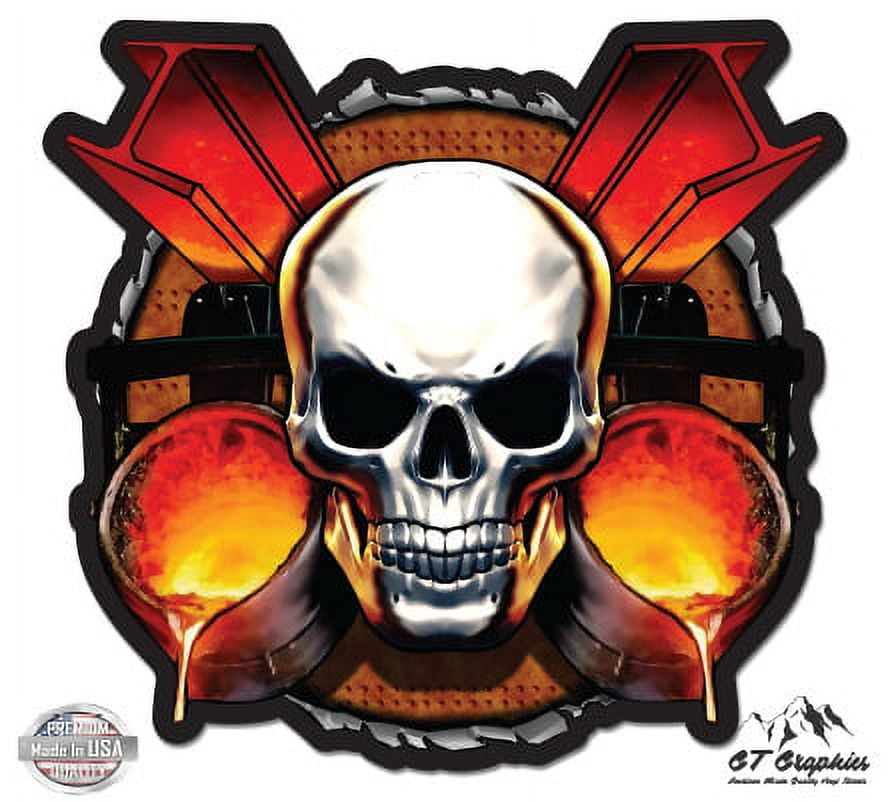 Ironworker Skull - 5" Vinyl Sticker - For Car Laptop I-Pad - Waterproof ...