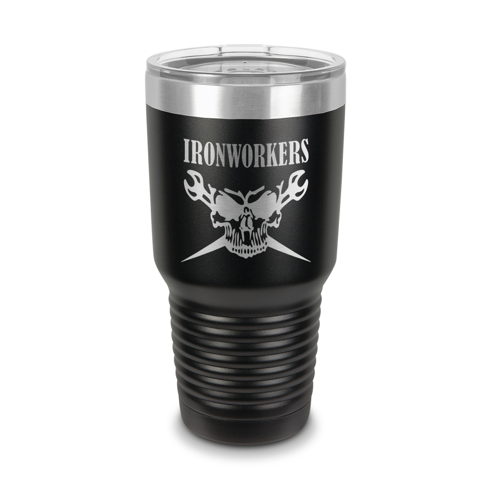 Ironworkers Skull Tumbler 30 oz - Laser Engraved w/ Clear Lid ...