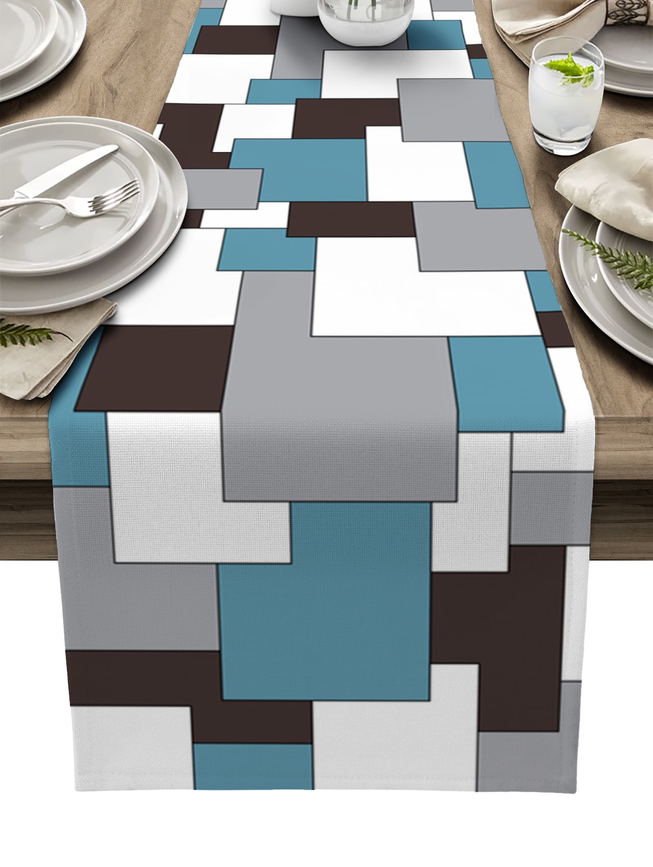 Irregular Abstract Squares Linen Table Runner for Dining Table Party ...