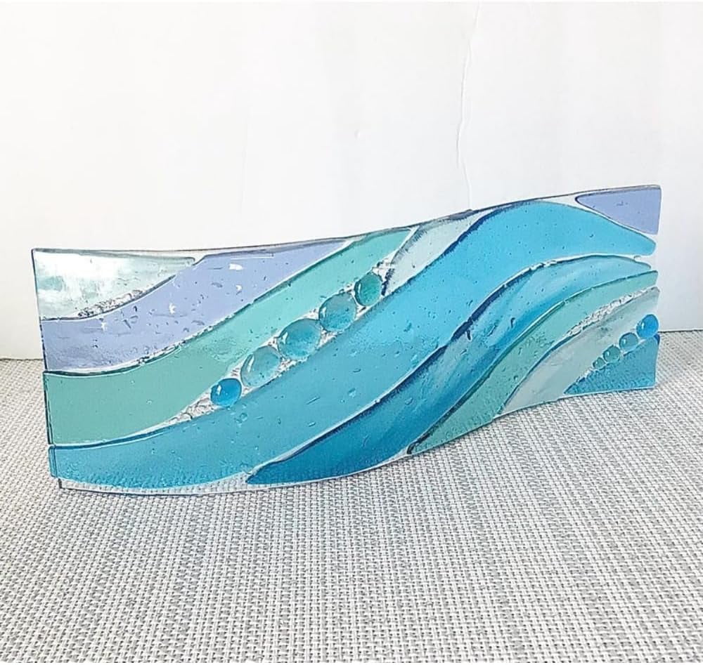 Irregular Colorful Hanging Suncatcher, Blue Ocean Waves Fused Glass ...