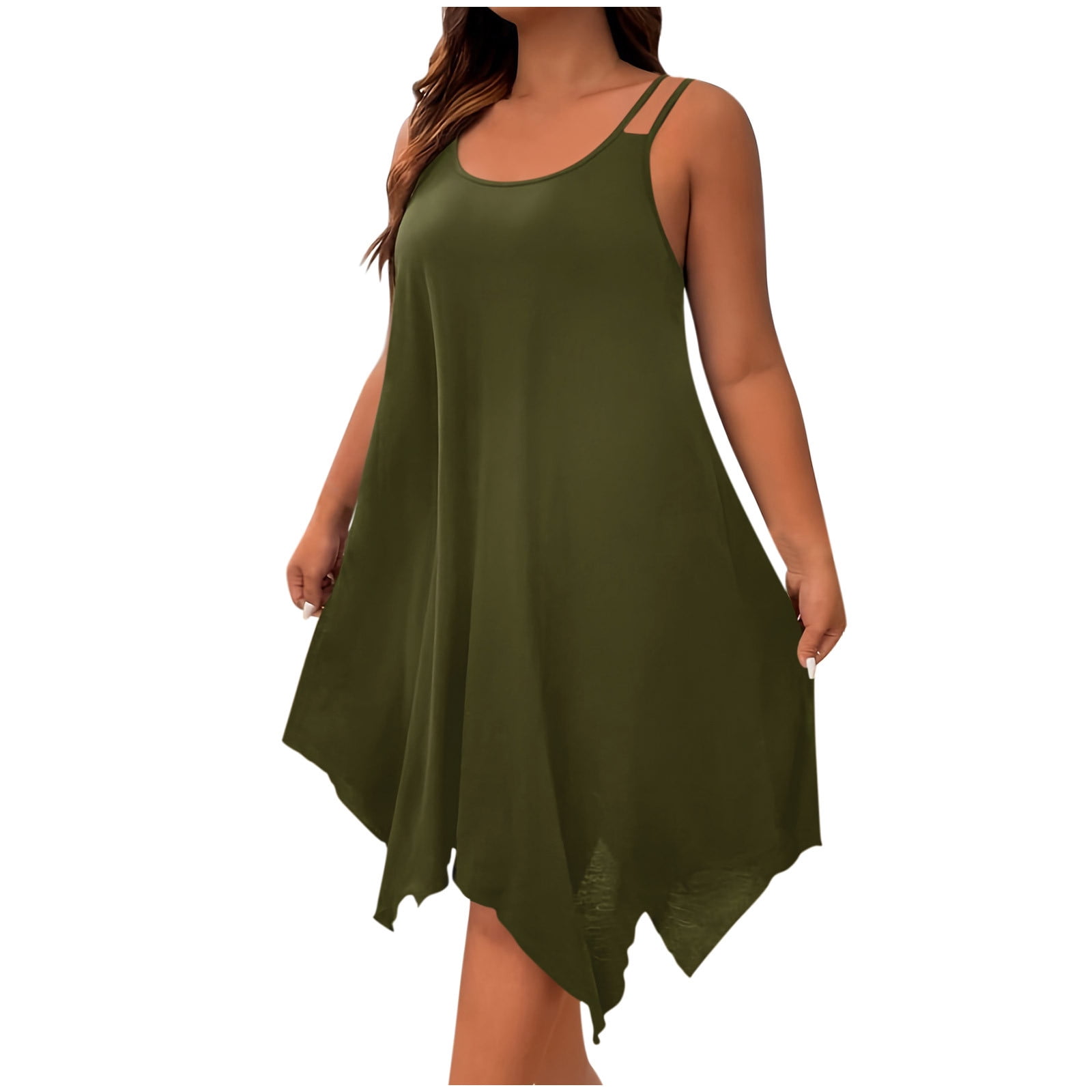 Irregular Hem Solid Cami Dress Women's 2025 Casual Baggy Pleated Flowy ...