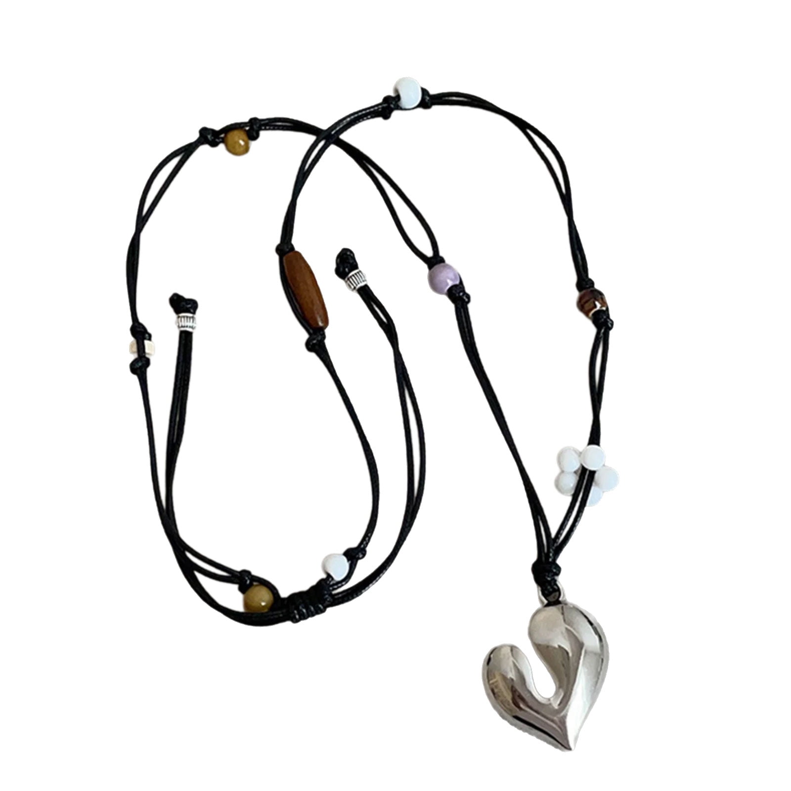 Irregular Love Heart Flower Beaded Pendant Necklace Adjustable Length ...