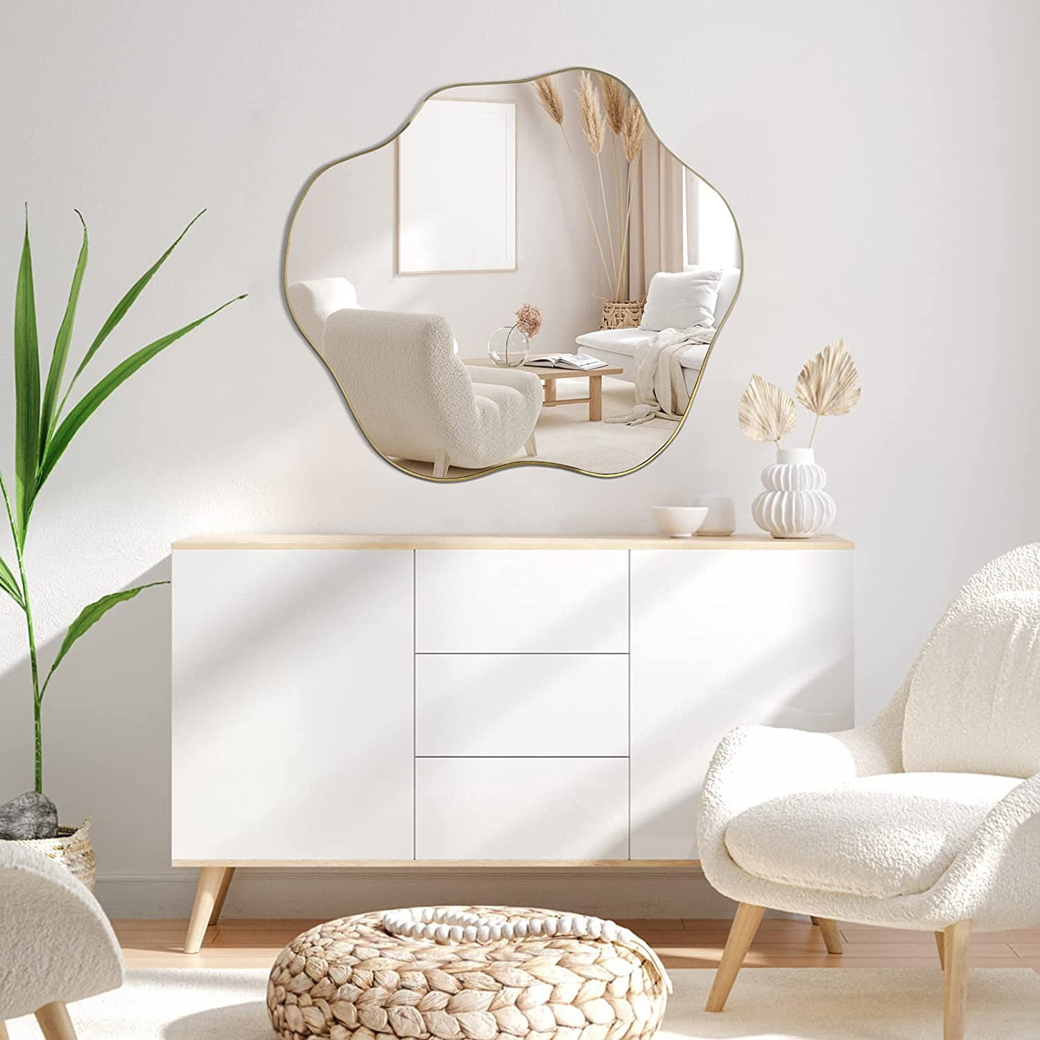 Irregular Mirror, Asymmetrical Wall Mirror, 30"x26.8" Gold Waved ...