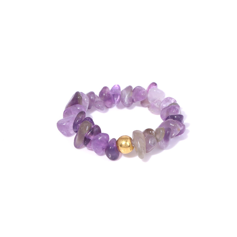 Irregular Natural Stone Beaded Ring Amethysts Quartzs Gold Color Bead ...