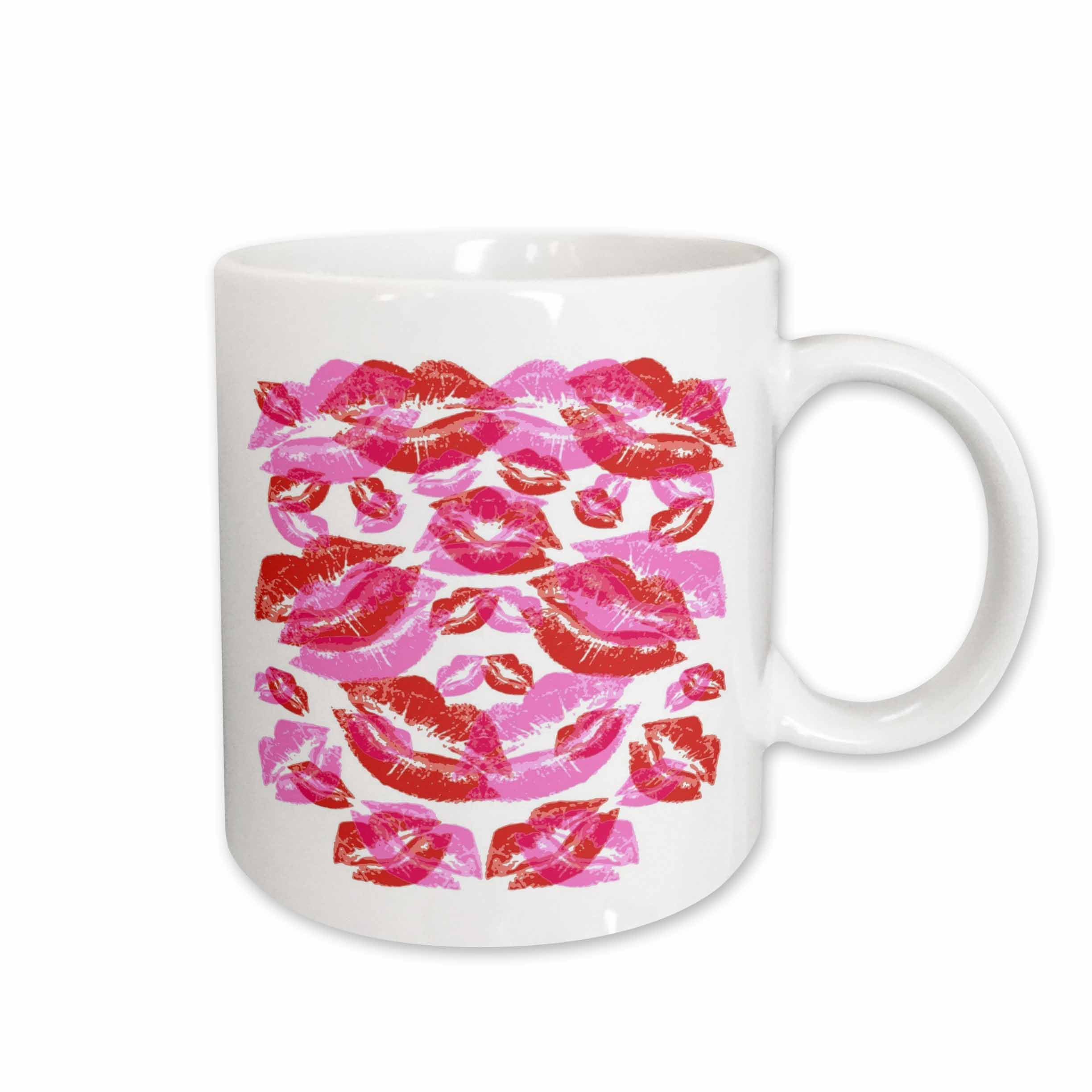 3drose, Irregular Pattern of Red and Pink Lipstick Kisses on White ...