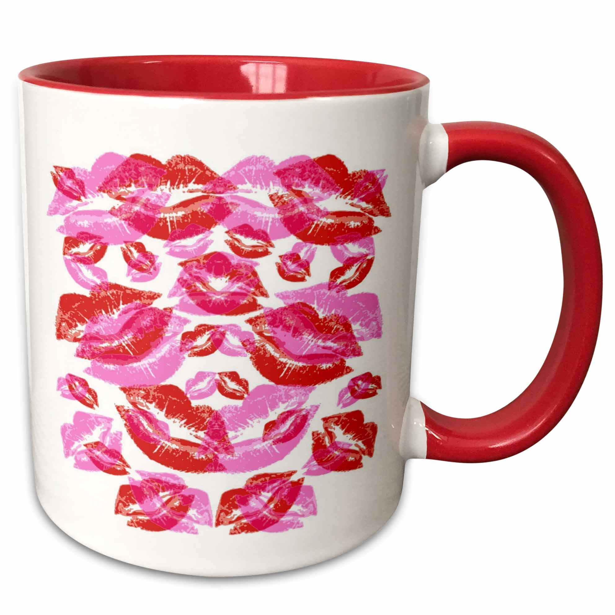 3drose, Irregular Pattern of Red and Pink Lipstick Kisses on White ...