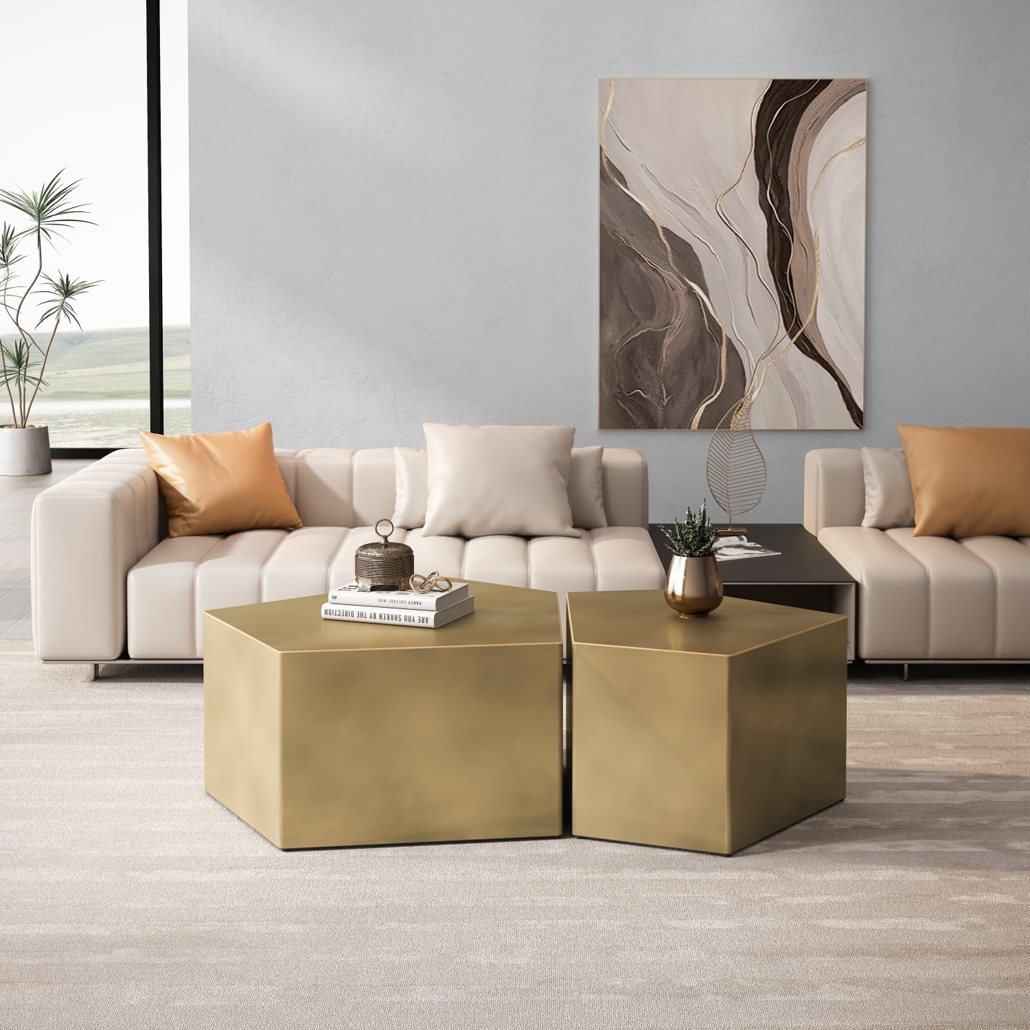 Irregular Pentagon Nesting Coffee Table Set Geometric Coffee Table Set ...