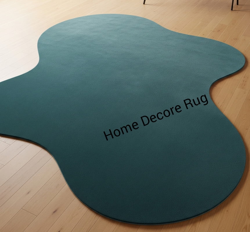 Irregular Shape Solid Green Rug – Hand Tufted Plain Carpet for Modern ...